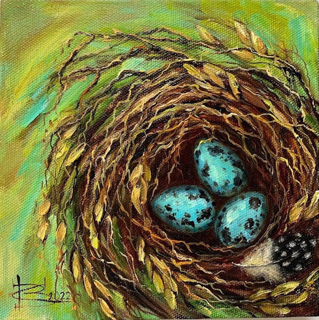 Bird Nest Painting Original Oil Painting of a Bird Nest With Eggs Bird ...