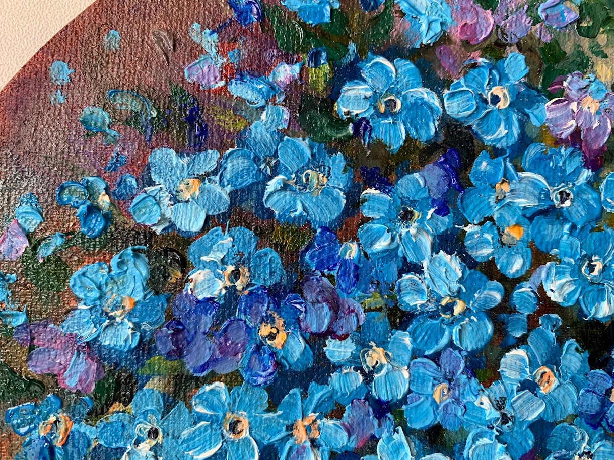 Forget Me Not Forget-me-not Flowers, Forget-me-not Painting, Round ...
