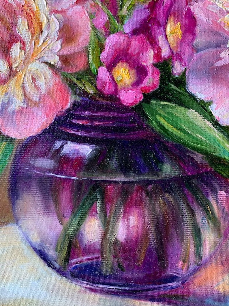 Peonies Flowers Art Pink Peony Peonies Oil Painting Bluebell Canvas ...