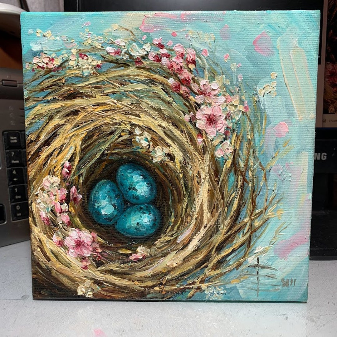 Birds Nest Painting Bird Art Nature Art Original Oil Painting of a Bird ...