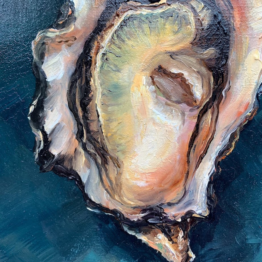 Delicate Oyster Shell: Small Oil Painting on Canvas, Oysters, Oil ...