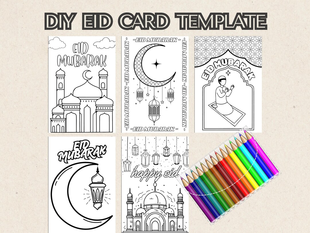Eid Colouring Cards|eid Mubarak Card Activity|diy Eid Cards|printable ...