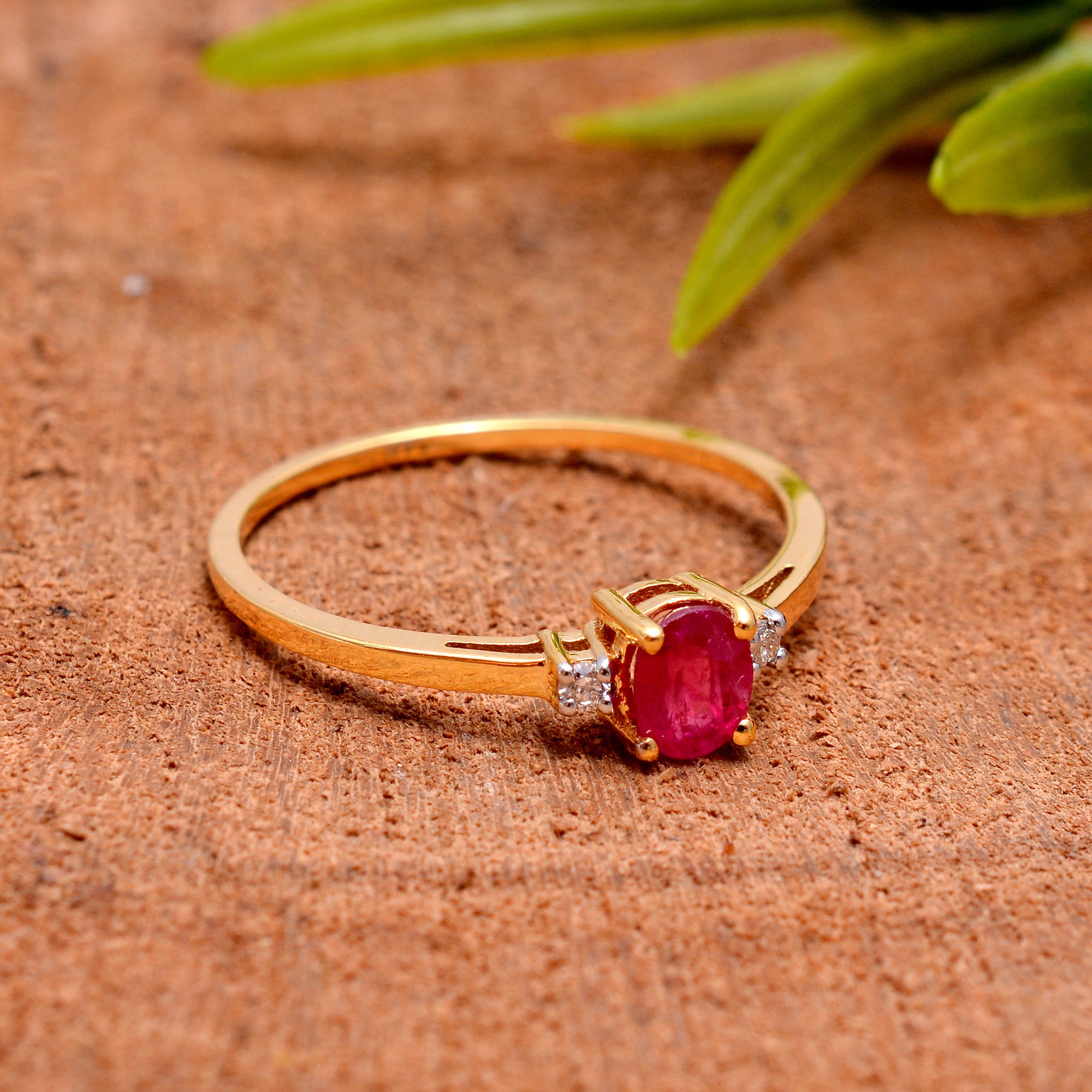 Solid 14k Yellow Gold Genuine Ruby Gemstone Ring for Women Brilliant Cut Diamond H I Color, SI ...