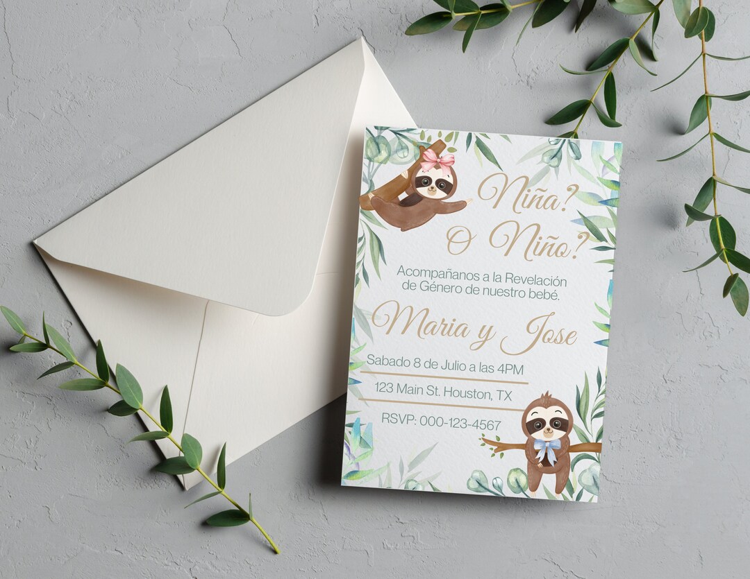 Spanish Sloth Gender Reveal, Digital Download, Editable Template - Etsy