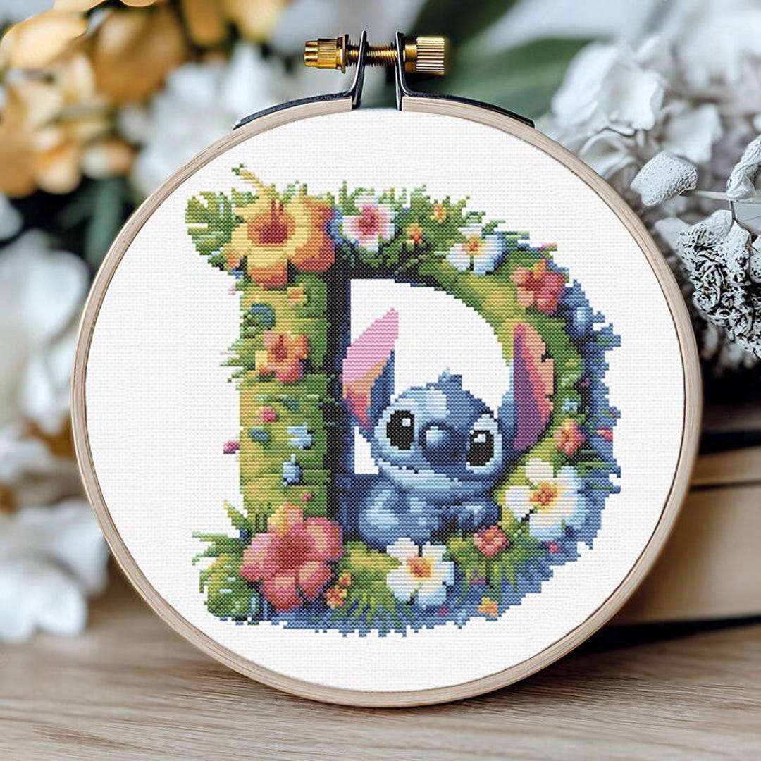 Cross Stitch Pattern Letter D Embroidery, Flower Letters Embroidery ...