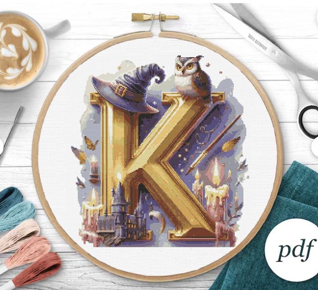 Monogram Cross Stitch Pattern Letter K Embroidery Alphabet Digital ...