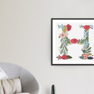 Cross Stitch Floral Alphabet, Cross Stitch Pattern, Letter H ...