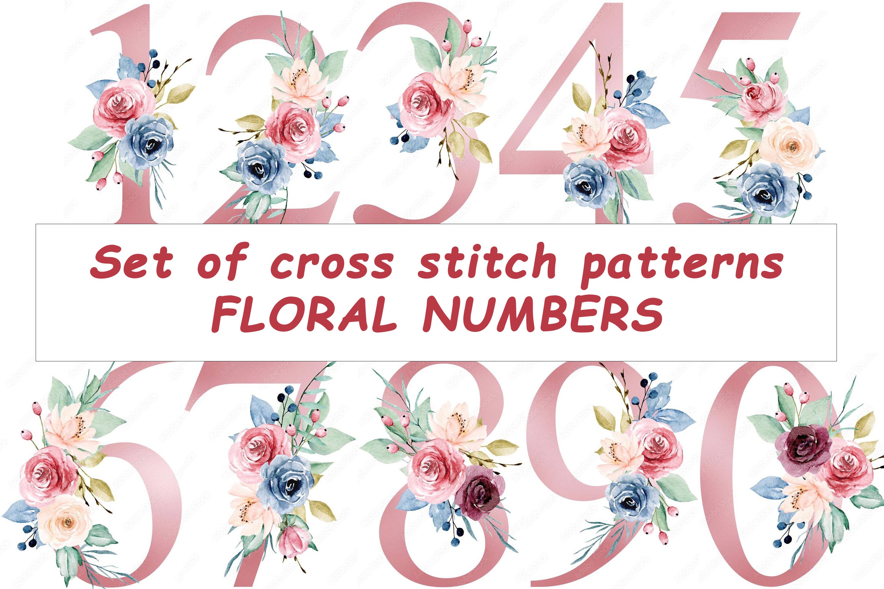 Cross Stitch Pattern Floral Numbers 0-9 Embroidery Number Cross Stitch ...