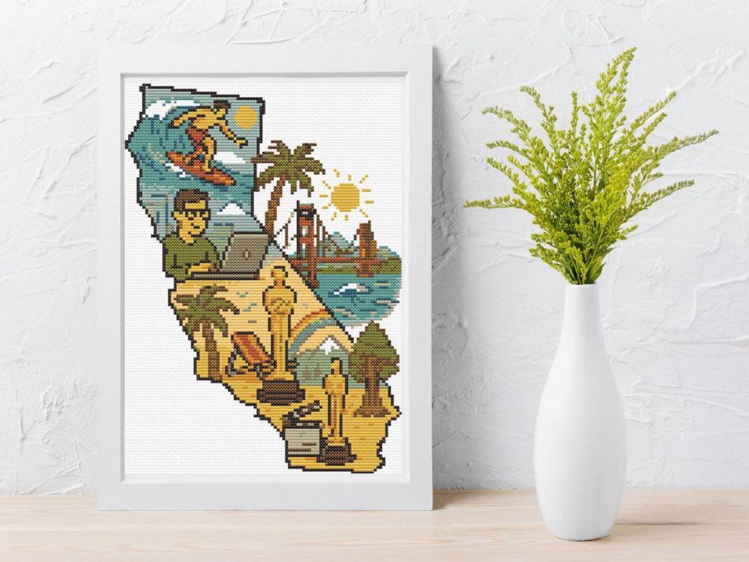 California Cross Stitch Pattern: USA State Map, Beginner Embroidery ...