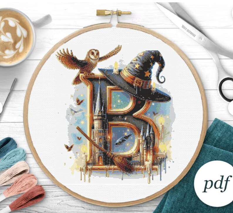 Witchy Letter B Cross Stitch Pattern: Wizard Alphabet Embroidery (PDF ...