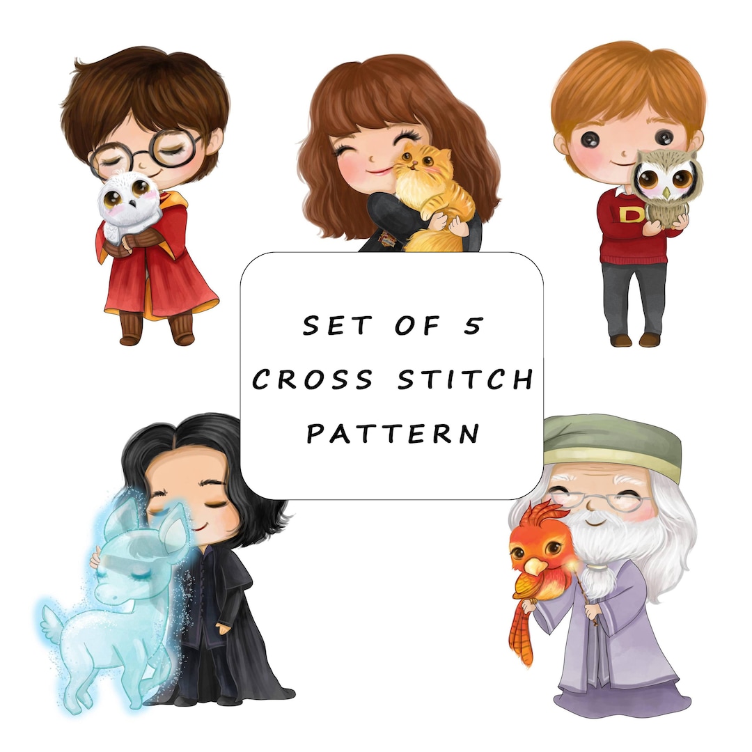 Cross Stitch Pattern Set of 5 Patterns Harry Pottery, Hermione, Ron ...