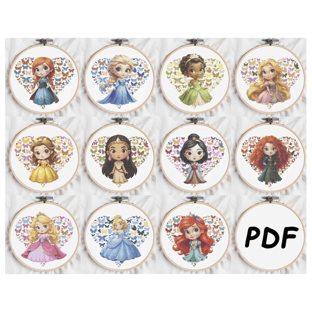 11 Cross Stitch Pattern Princesses Embroidery Designs Counted Cross ...