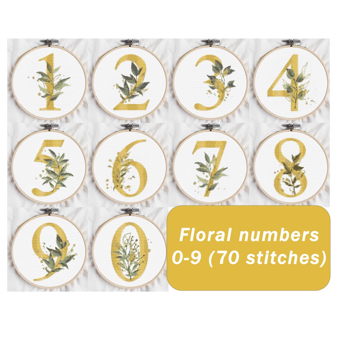 Cross Stitch Pattern Floral Numbers 0-9 (70x70 Stitches) Mini Cross ...