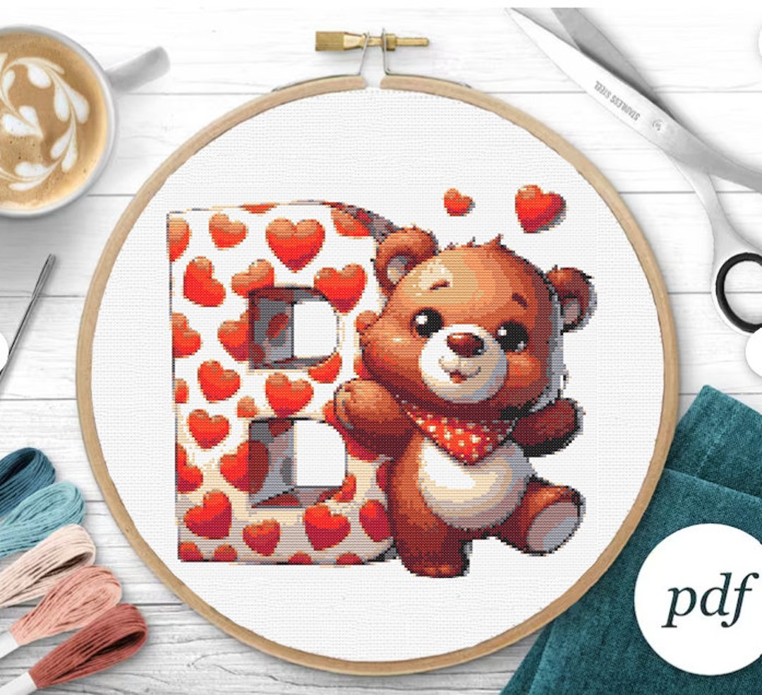 Monogram Cross Stitch Letter Pattern Baby Alphabet Embroidery Letter B ...