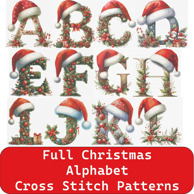Christmas Alphabet Cross Stitch Pattern Set: Holiday Monogram (PDF ...