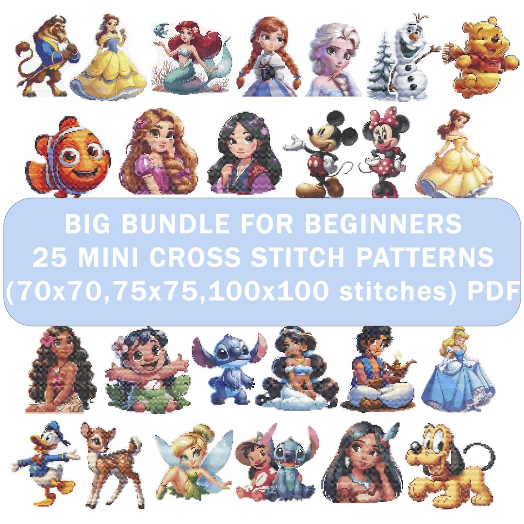 BIG BUNDLE Cross Stitch Patterns Mini for Beginners Cartoon Characters ...