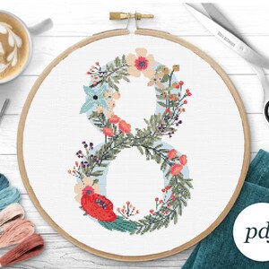 Cross Stitch Pattern Set Floral Numbers 1-10 Embroidery Designs Baby ...