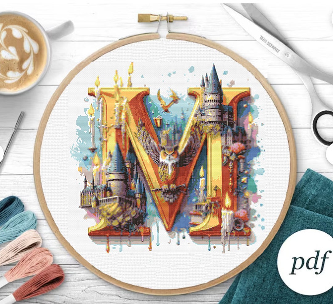 Cross Stitch Pattern Magic Alphabet Embroidery Letter M Digital Design ...