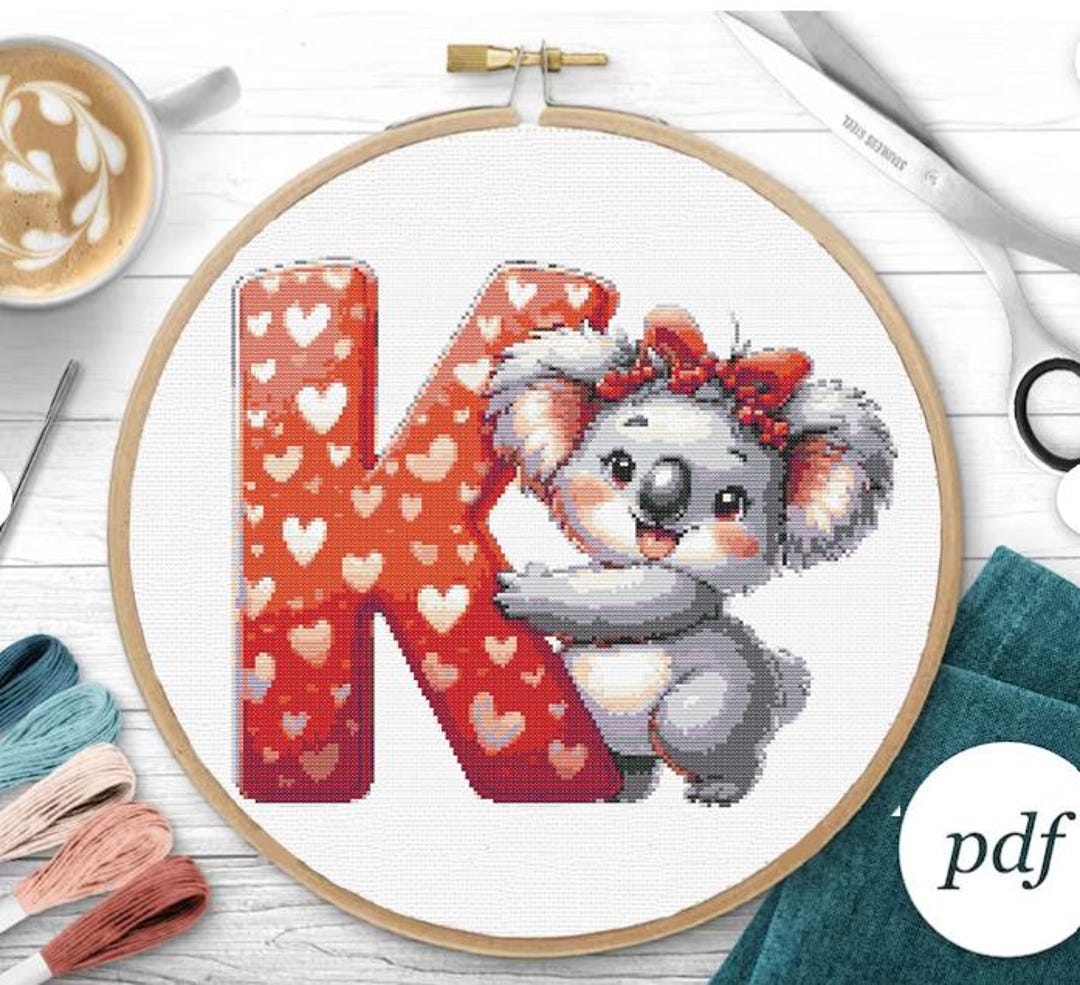 Cross Stitch Pattern Letter K Embroidery Baby Alphabet Counted Cross ...