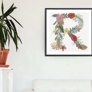 Letter R Cross Stitch Pattern Floral Alphabet Embroidery, Flower ...