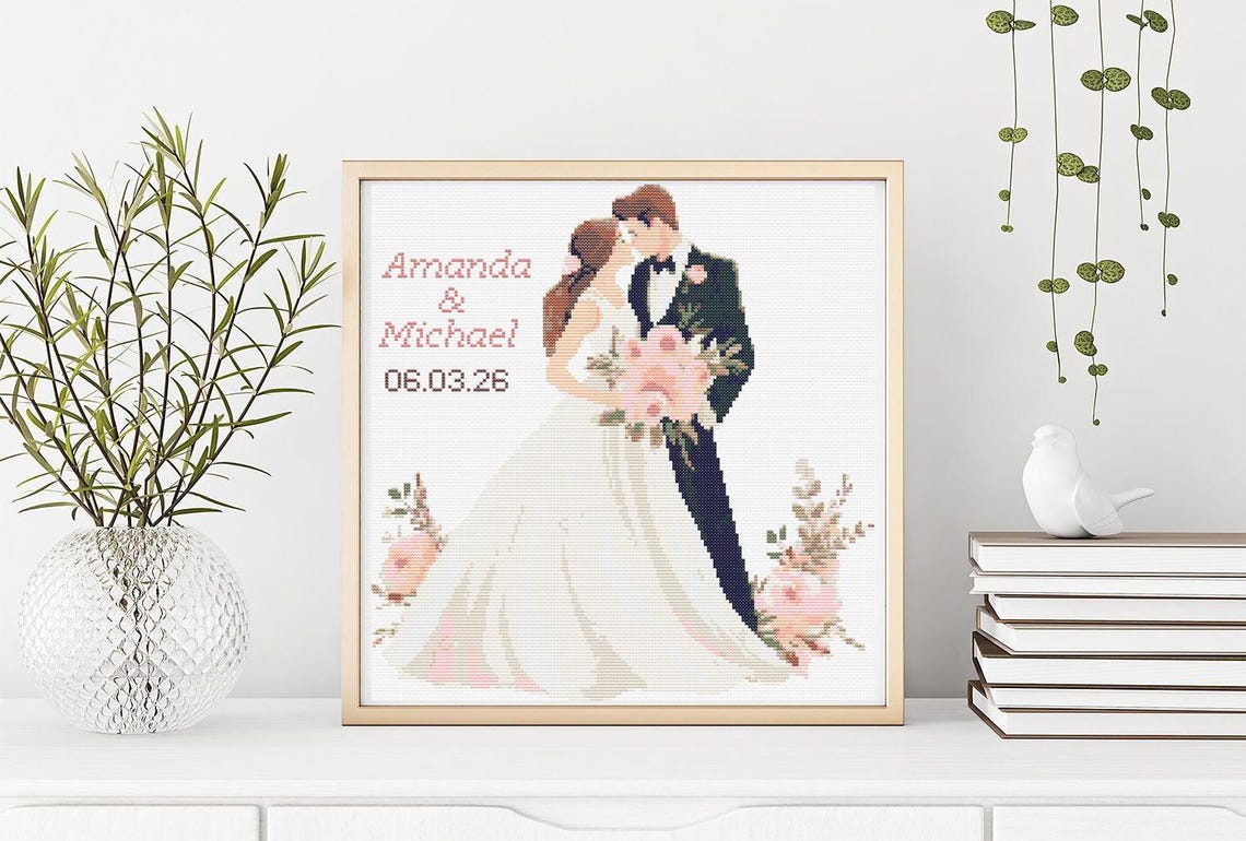 Personalized Wedding Cross Stitch Kit – Custom Bride & Groom Xstitch ...