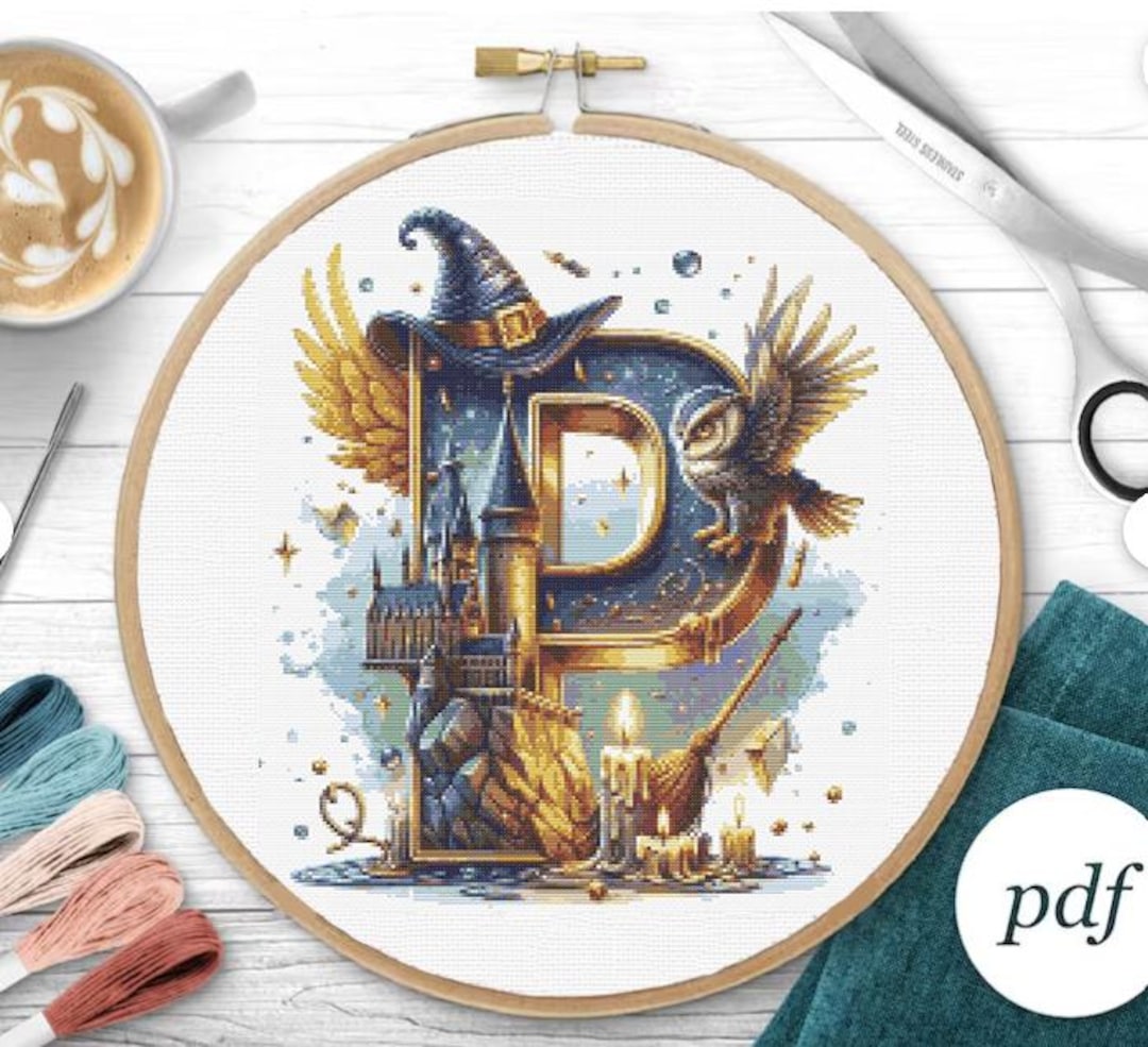 Monogram Cross Stitch Pattern Letter P Embroidery Design Letters Magic ...