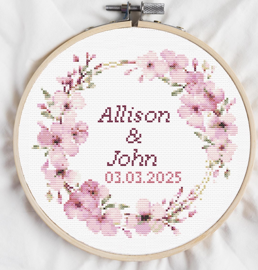 Custom Wedding Cross Stitch Pattern Floral Wreath Personalized Counted ...