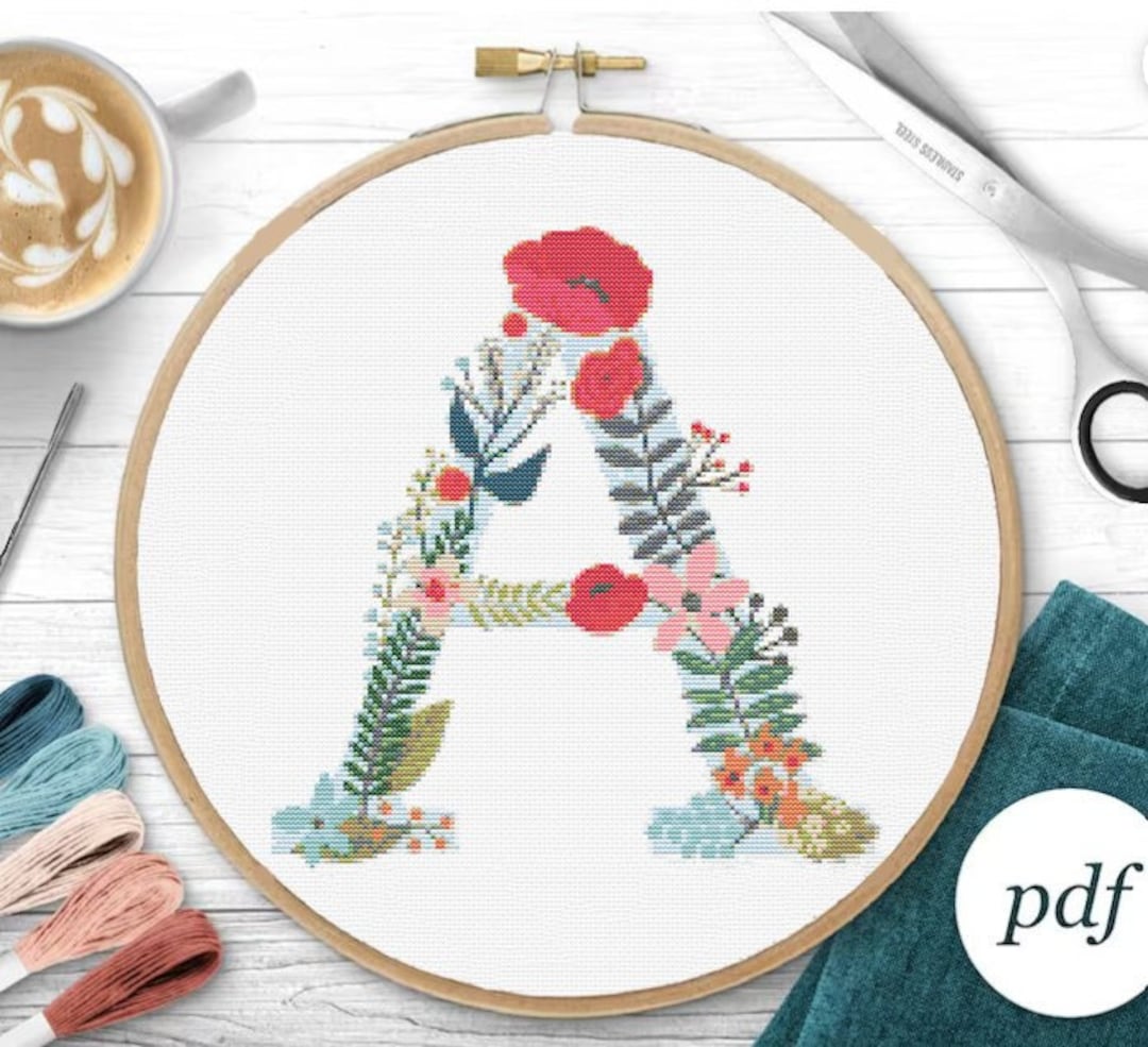 Cross Stitch Alphabet, Cross Stitch Pattern, Letter A, Embroidery ...