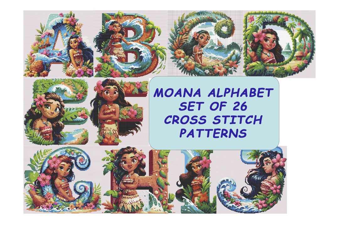 Cross Stitch Pattern Moana Alphabet, Princess Embroidery Design, Florl ...