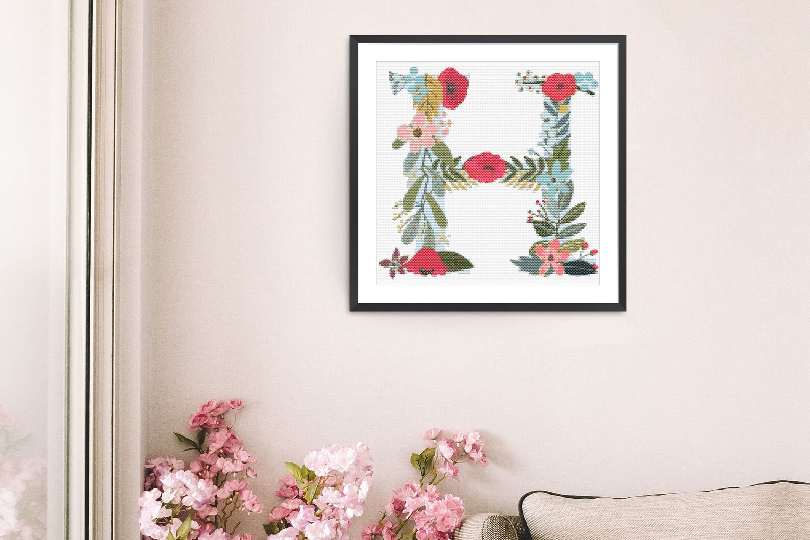 Cross Stitch Floral Alphabet, Cross Stitch Pattern, Letter H ...