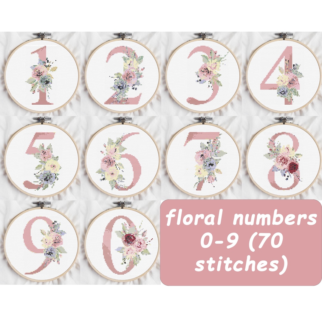 Cross Stitch Pattern Floral Numbers 0-9 Embroidery Number Cross Stitch ...