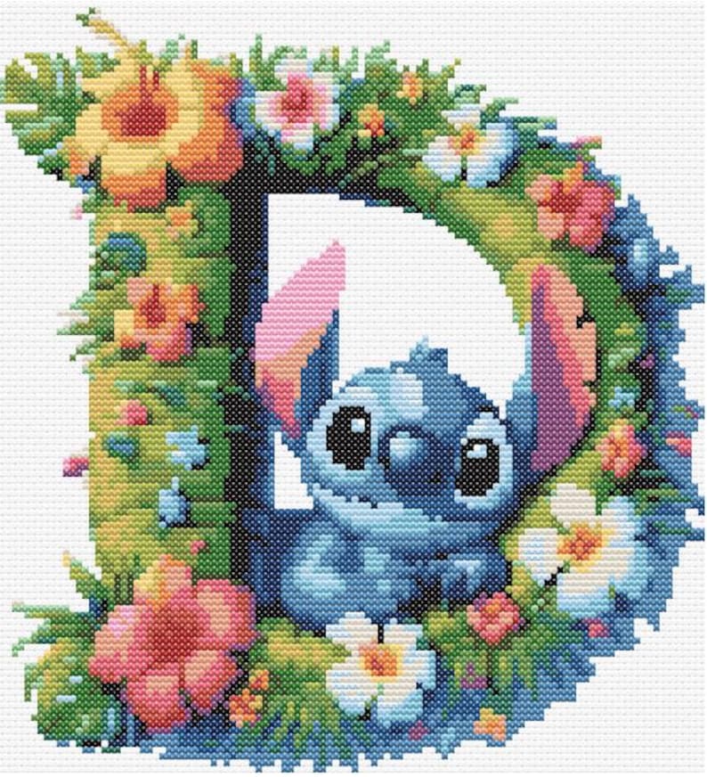 Cross Stitch Pattern Letter D Embroidery, Flower Letters Embroidery ...