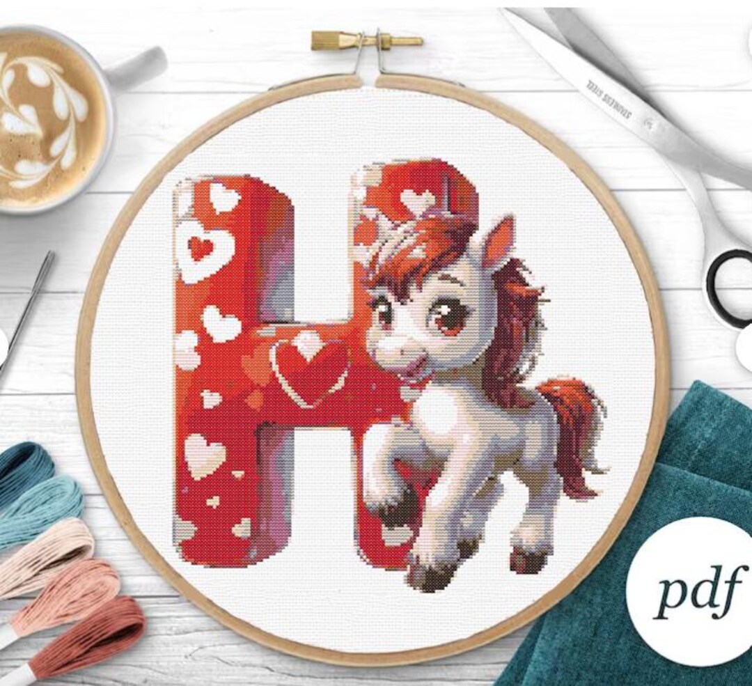 Baby Cross Stitch Pattern Horse Letter H Embroidery Design Alphabet ...