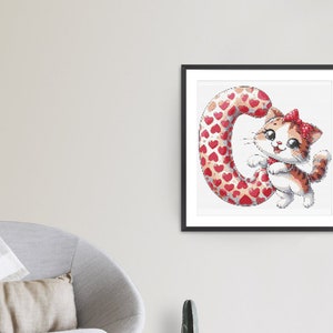 Monogram Cross Stitch Pattern Letter C Baby Alphabet With Cat ...