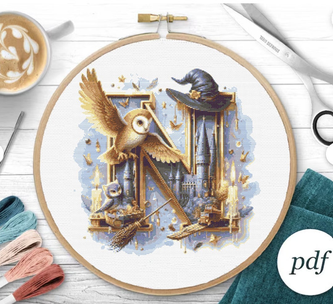 Cross Stitch Pattern Letter N Embroidery Design Letters Magic Alphabet ...