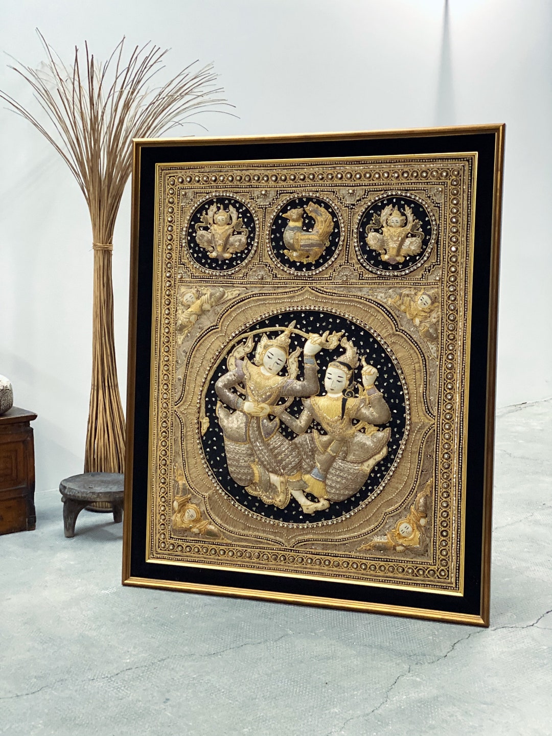 Kalagas Tapestrie Mural Tapestry Painting Gold Black Embroidered ...