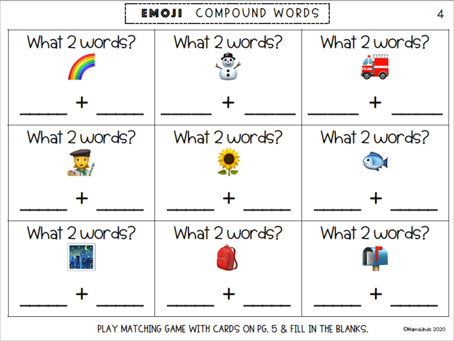 Emoji Compound Word Activities | Etsy