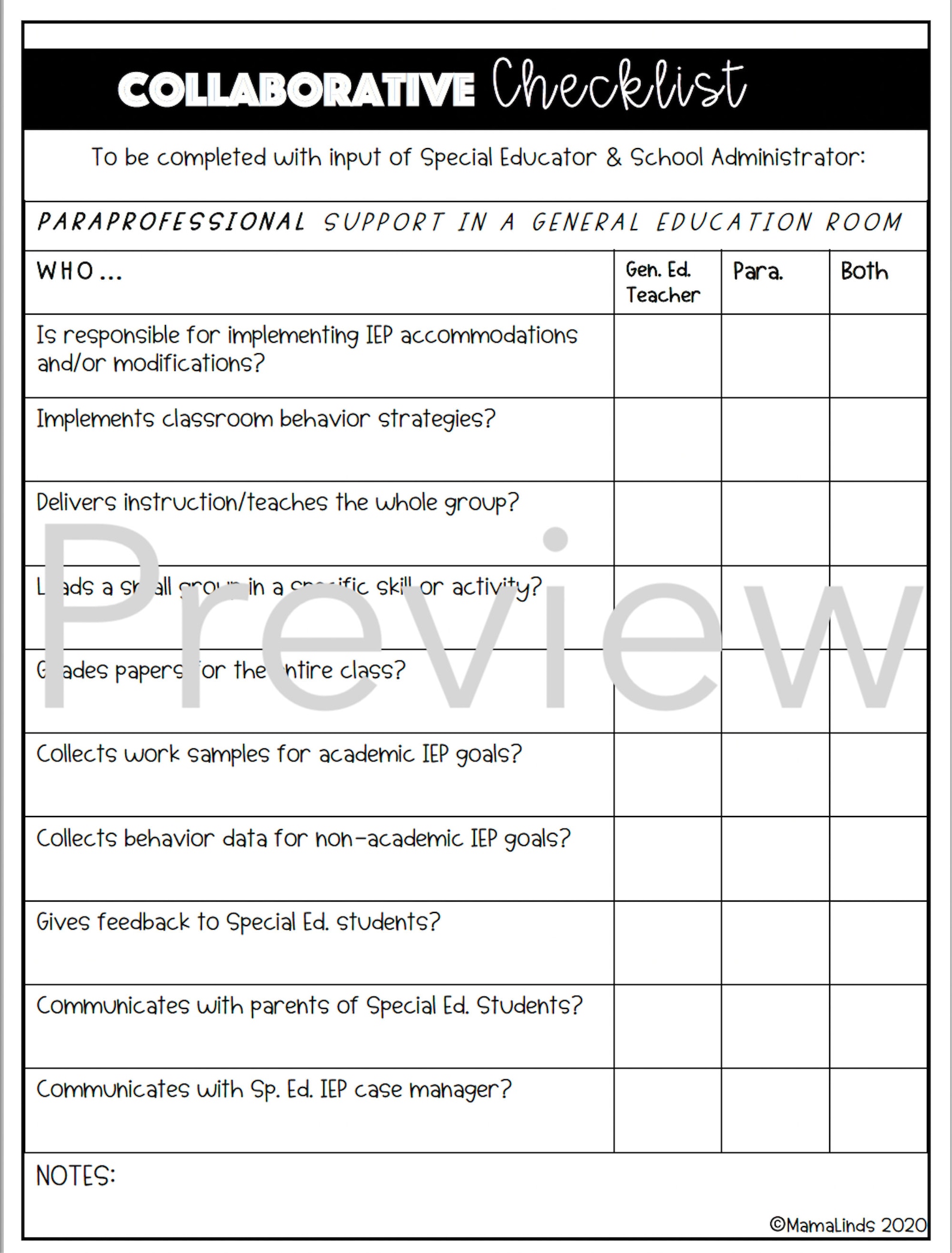 Interrelated Special Education Paraprofessional Forms All-in-one - Etsy