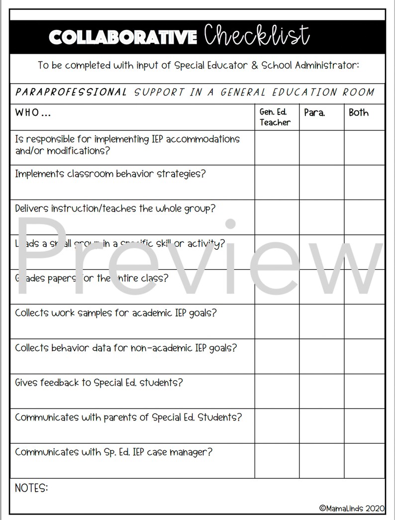 Interrelated Special Education Paraprofessional Forms All-in-one - Etsy