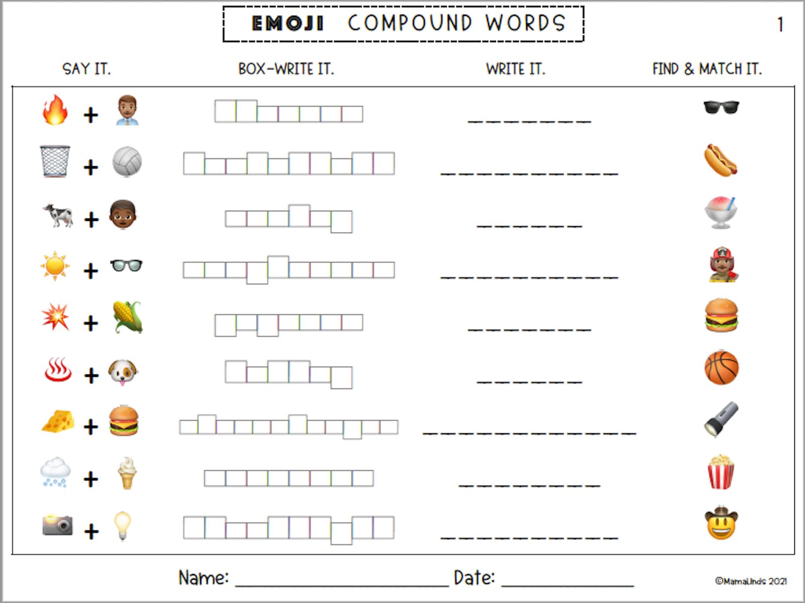 Emoji Compound Word Activities | Etsy