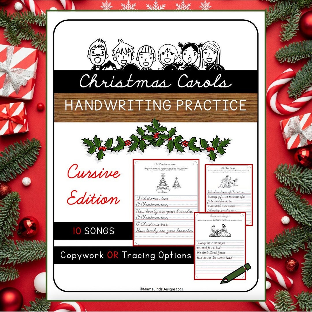 Cursive Handwriting Practice, Christmas Carols Cursive, Christmas ...