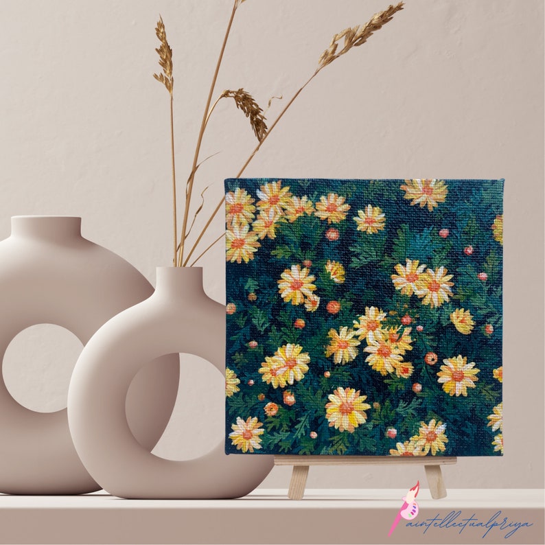 Flower Painting on Canvas Original Art Mini Canvas Sunny - Etsy