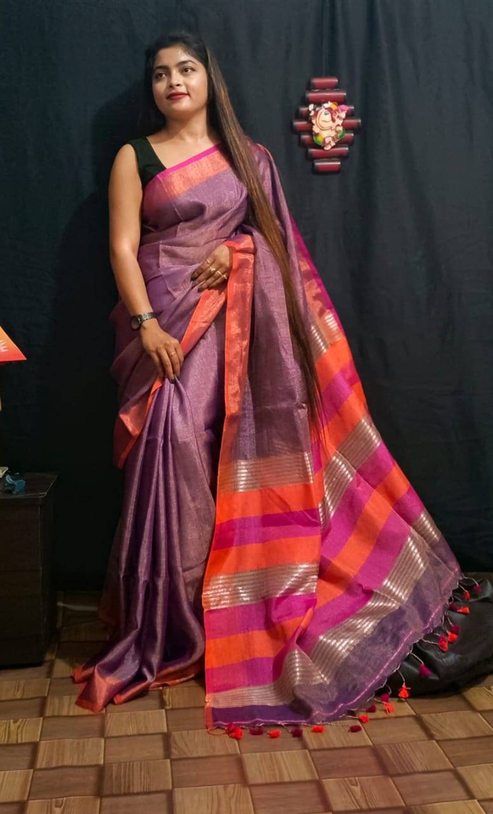 Linen Pure Tissue Linen Saree With Blouse Piece Handloom Sari - Etsy