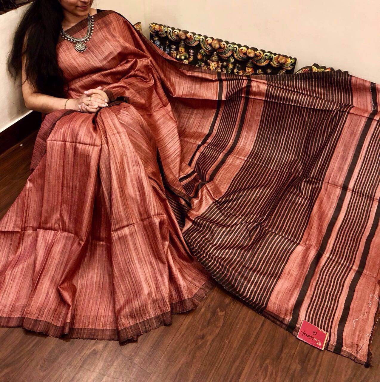 Pure Tussar Ghicha Silk Saree With Border With Blouse Piece - Etsy
