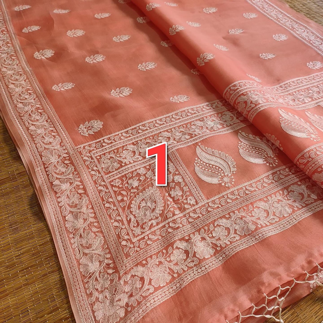 Beautiful Chikankari Hand Embroidery Work on Semi Organza Saree With ...