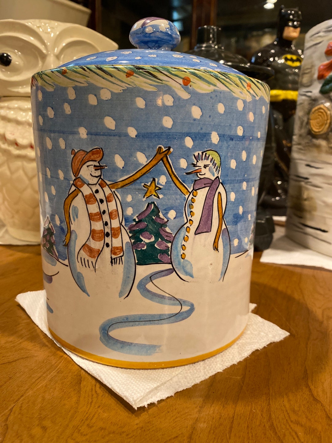 Vintage Holiday Cookie Jar With Snow People From Mesa International - Etsy