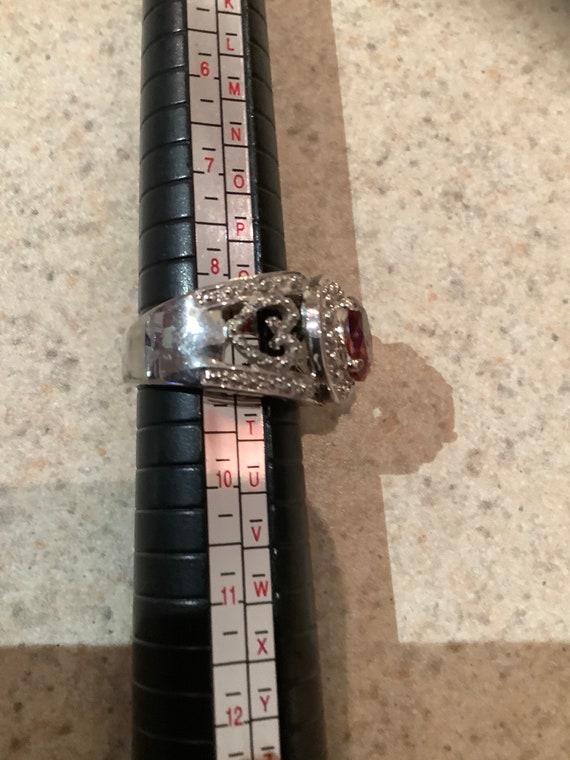 Vintage Silver Toned Filigree Heart And Faux Garnet R… - Gem
