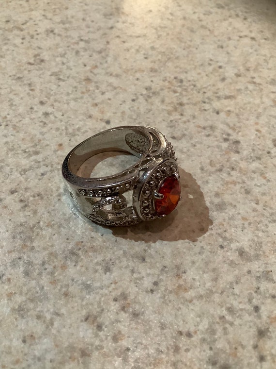 Vintage Silver Toned Filigree Heart And Faux Garnet R… - Gem