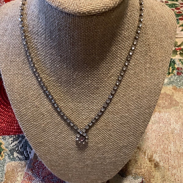 Pink Rhinestone Vintage Necklace - Etsy