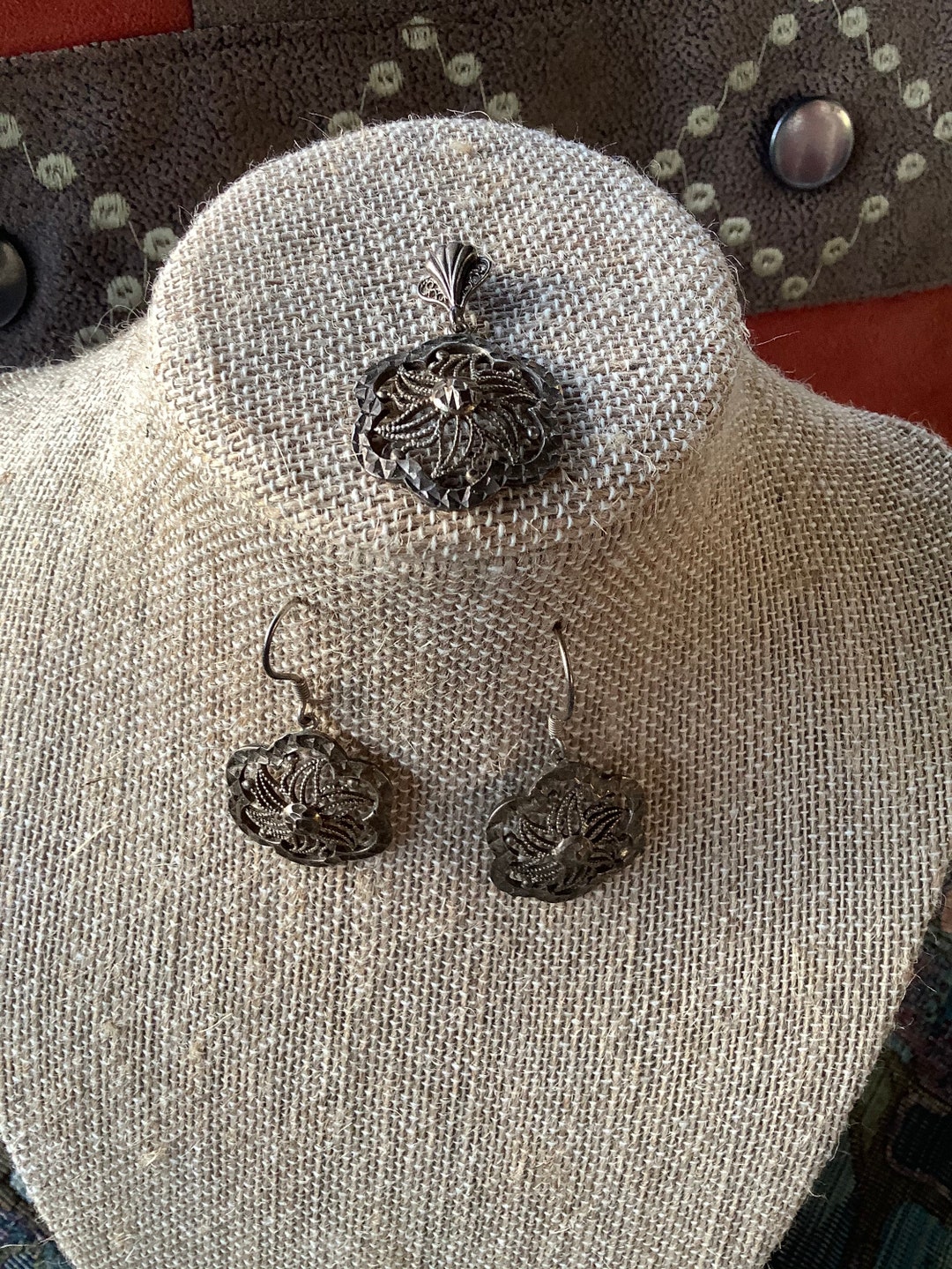 Vintage Sterling Silver Earrings and Pendant Set - Etsy